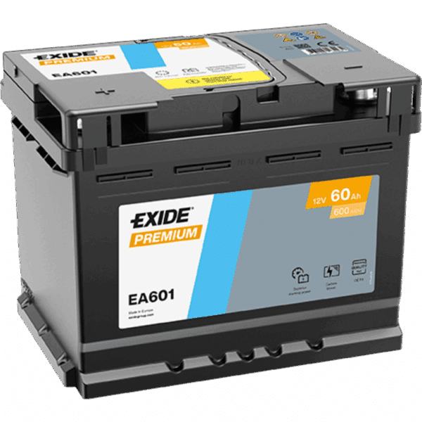 Exide Premium EA601 Battery. 60Ah - 600A(EN) 12V. Box L2 (242x175x190mm ...